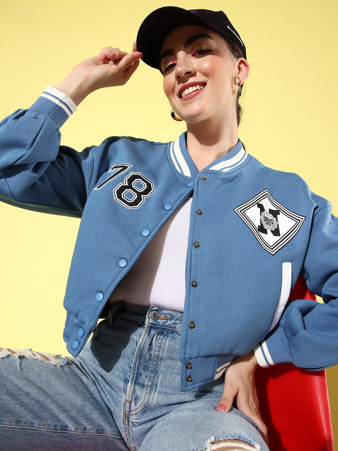 Buy The Roadster Lifestyle Co. Women Applique Varsity Jacket - Jackets ...