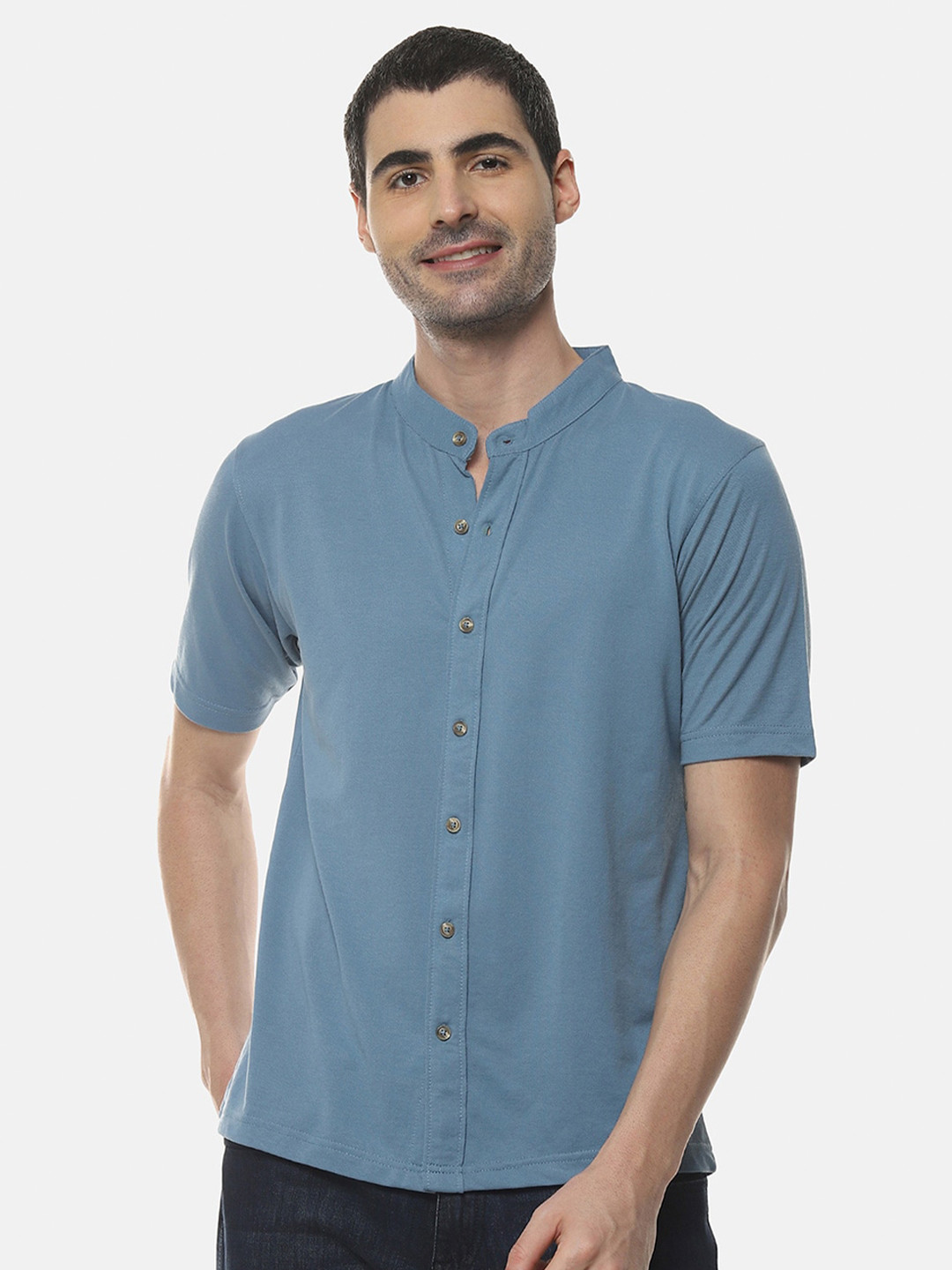 Buy Campus Sutra Blue Band Collar Classic Cotton Shirt - Shirts for Men ...