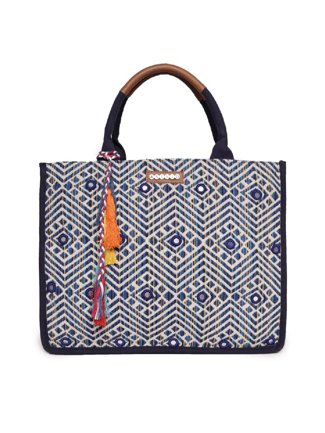 Buy ASTRID Geometric Printed Structured Tote Bag With Tasselled ...