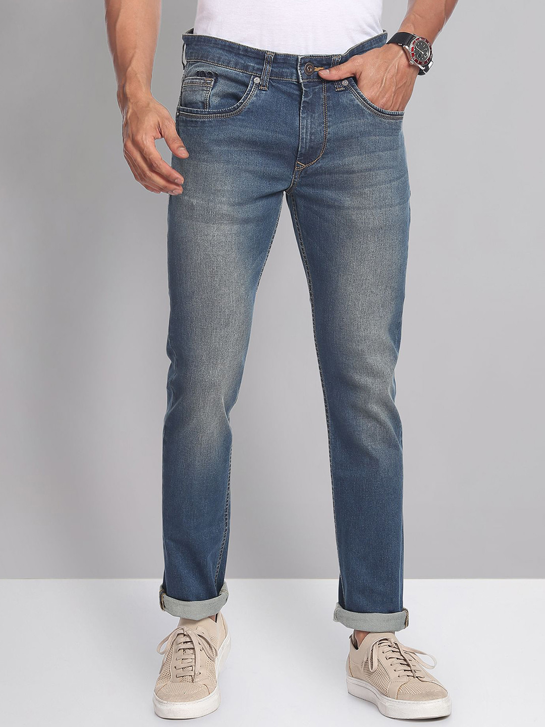 Buy AD By Arvind Men Slim Fit Heavy Fade Whiskers Jeans - Jeans for Men ...