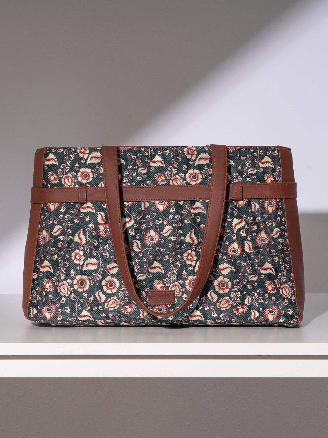 Buy ZOUK Blue Floral Printed Structured Tote Bag - Handbags for Women ...