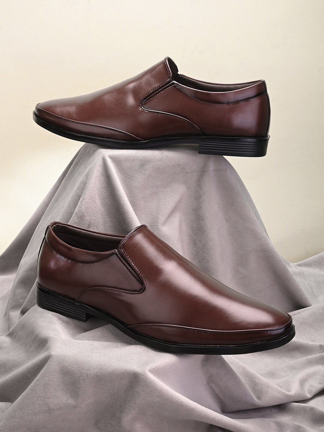 Buy HERE&NOW Men Brown Round Toe Formal Slip On Shoes - Formal Shoes ...
