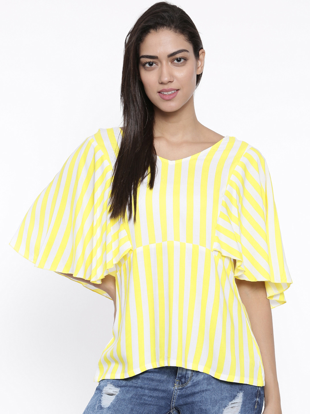 Buy AND Women Yellow & White Striped Top - Tops for Women 2288703 | Myntra