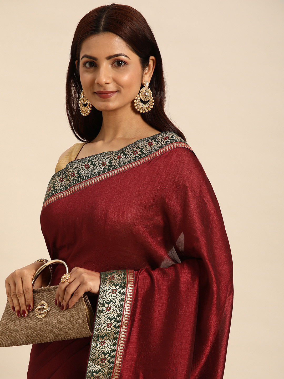 Buy Indian Women Maroon Embellished Silk Blend Fusion Saree - Sarees ...