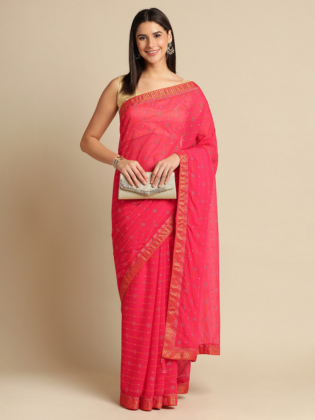 Buy Indian Women Striped Zari Silk Blend Saree - Sarees for Women ...