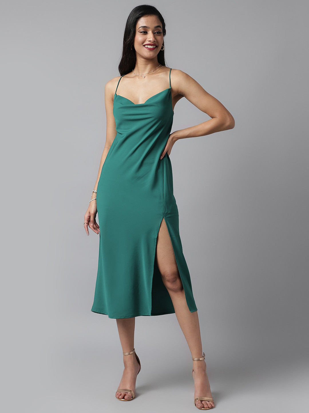 Buy Pinwheel Cowl Neck Criss Cross Back Dress - Dresses for Women ...