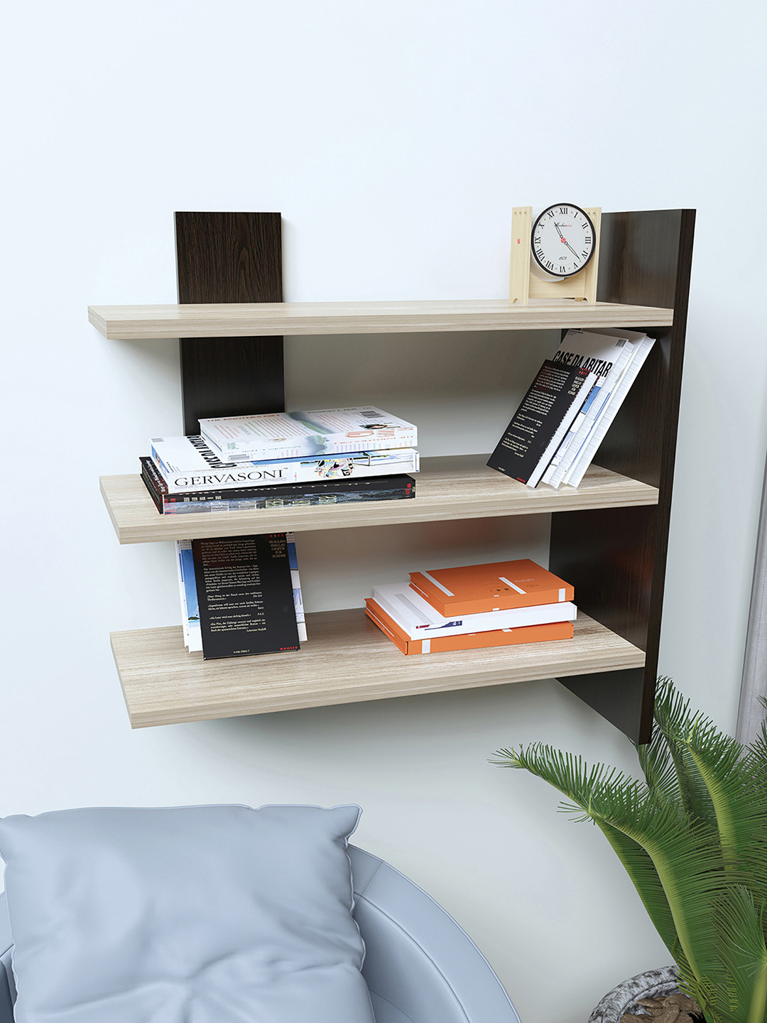 Buy RANDOM Cream Coloured & Brown Wood 3 Tier Basic Wall Shelf - Wall ...