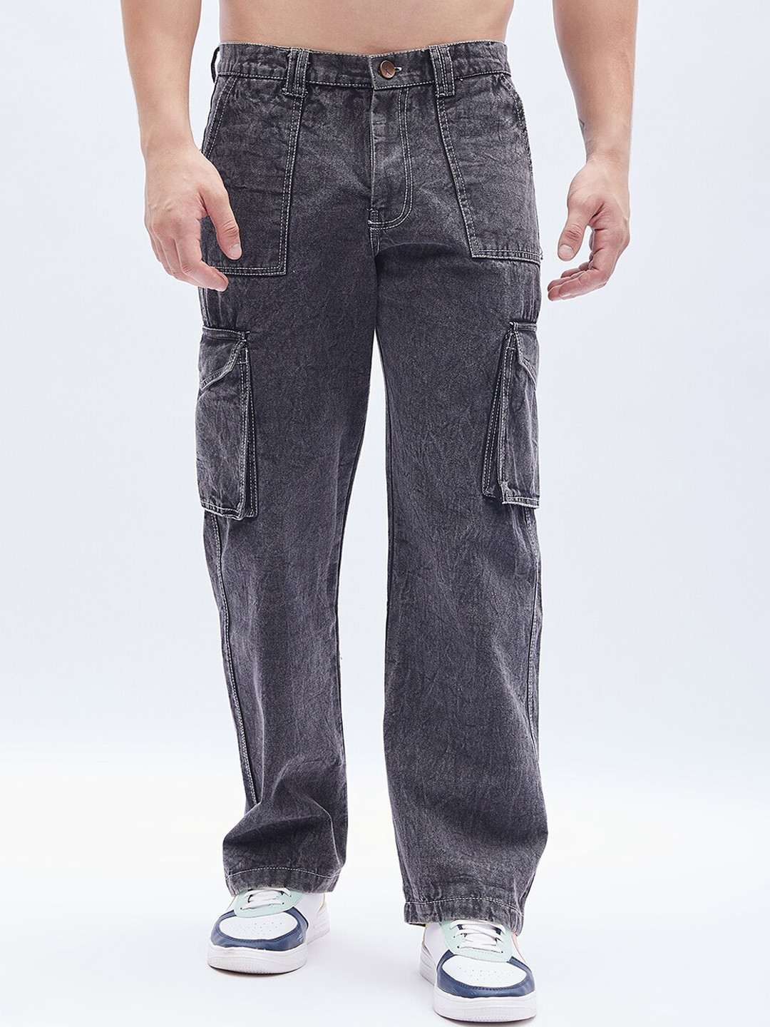 Buy FUGAZEE Men Grey Relaxed Mid Rise Easy Wash Knitted Pure Cotton ...