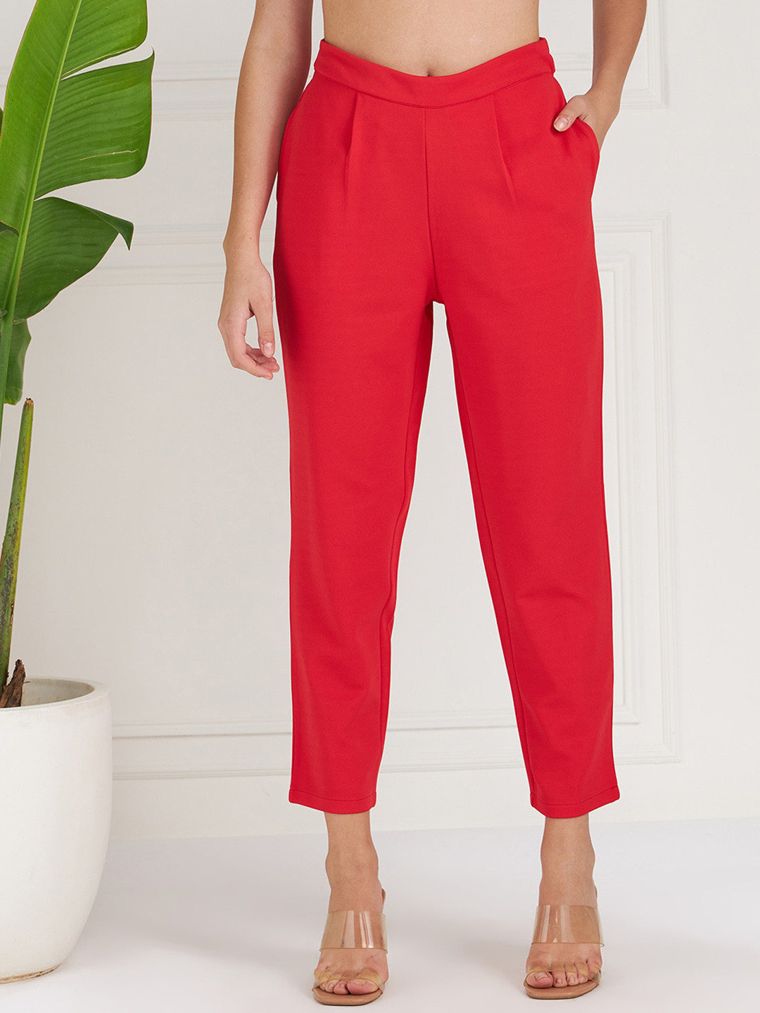 Buy Athena Immutable Women Red Relaxed Straight Fit Trousers - Trousers ...