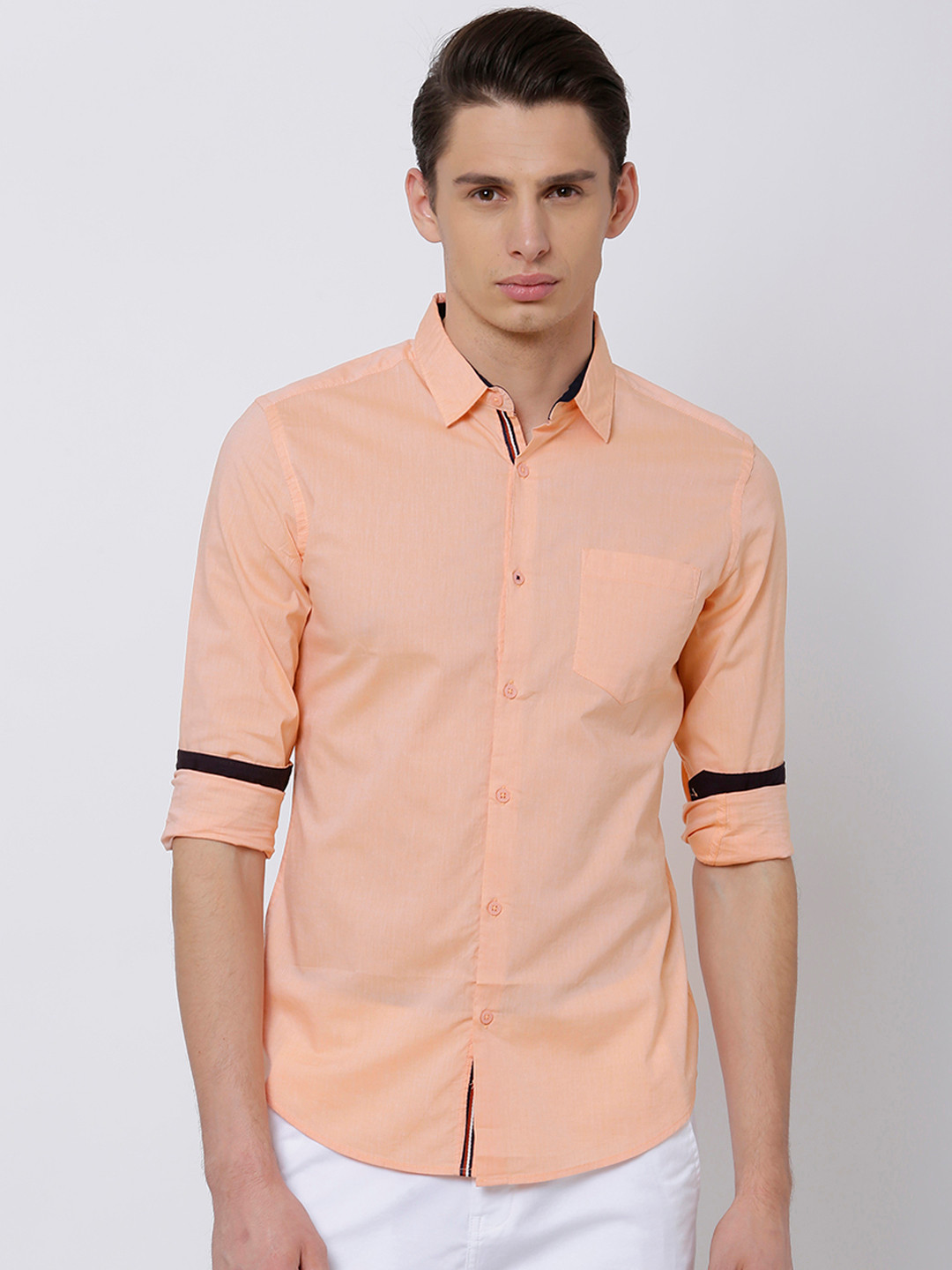 Buy Black Coffee Men Orange Slim Fit Solid Casual Shirt - Shirts for ...