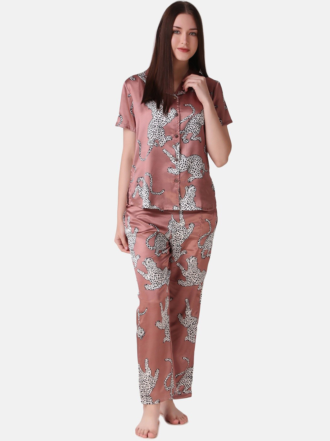 Buy Masha Animal Printed Satin Night Suit - Night Suits for Women ...