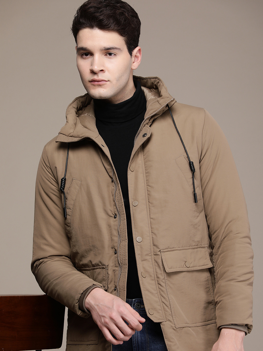 Buy French Connection Solid Hooded Longline Overcoat - Coats for Men ...
