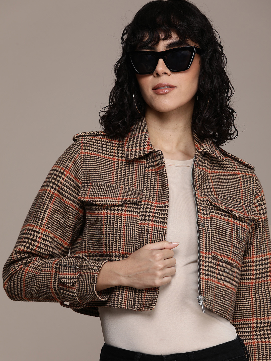 Buy French Connection Checked Crop Tailored Jacket - Jackets for Women ...