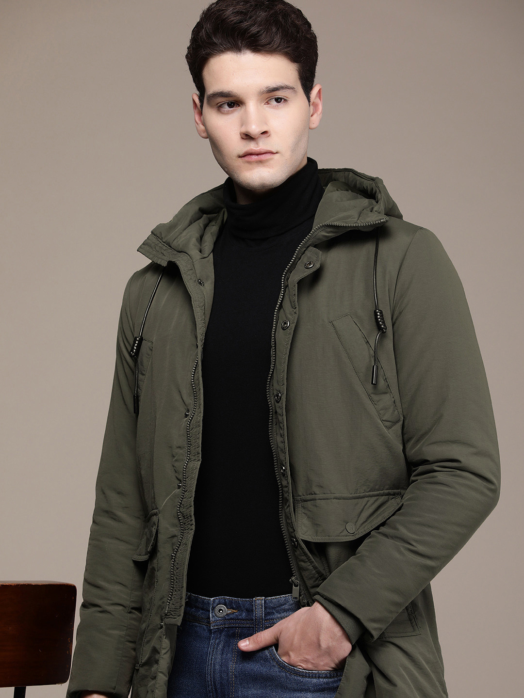 Buy French Connection Solid Hooded Longline Overcoat - Coats for Men ...