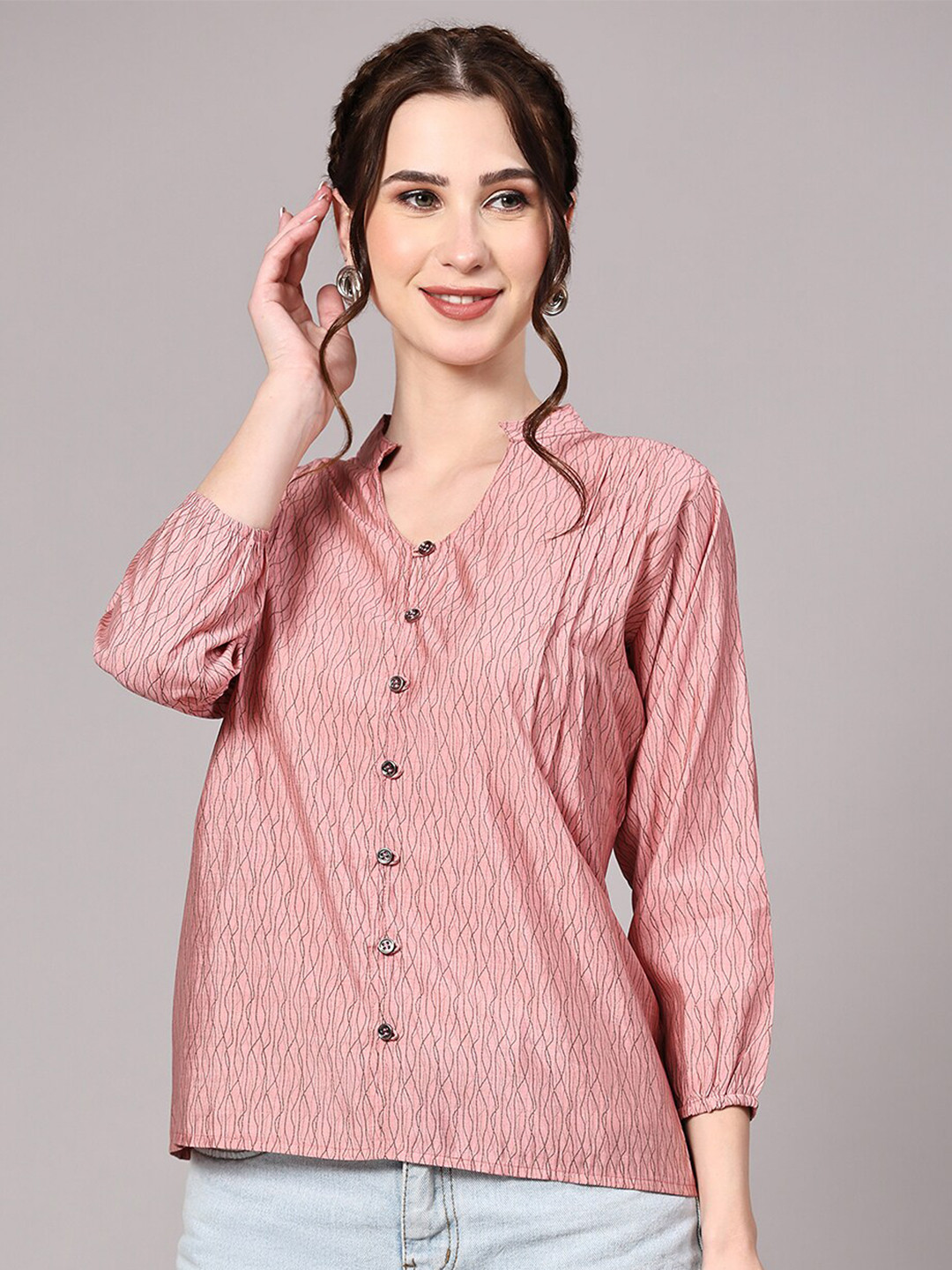 Buy V TRADITION Striped Shirt Collar Regular Top - Tops for Women ...