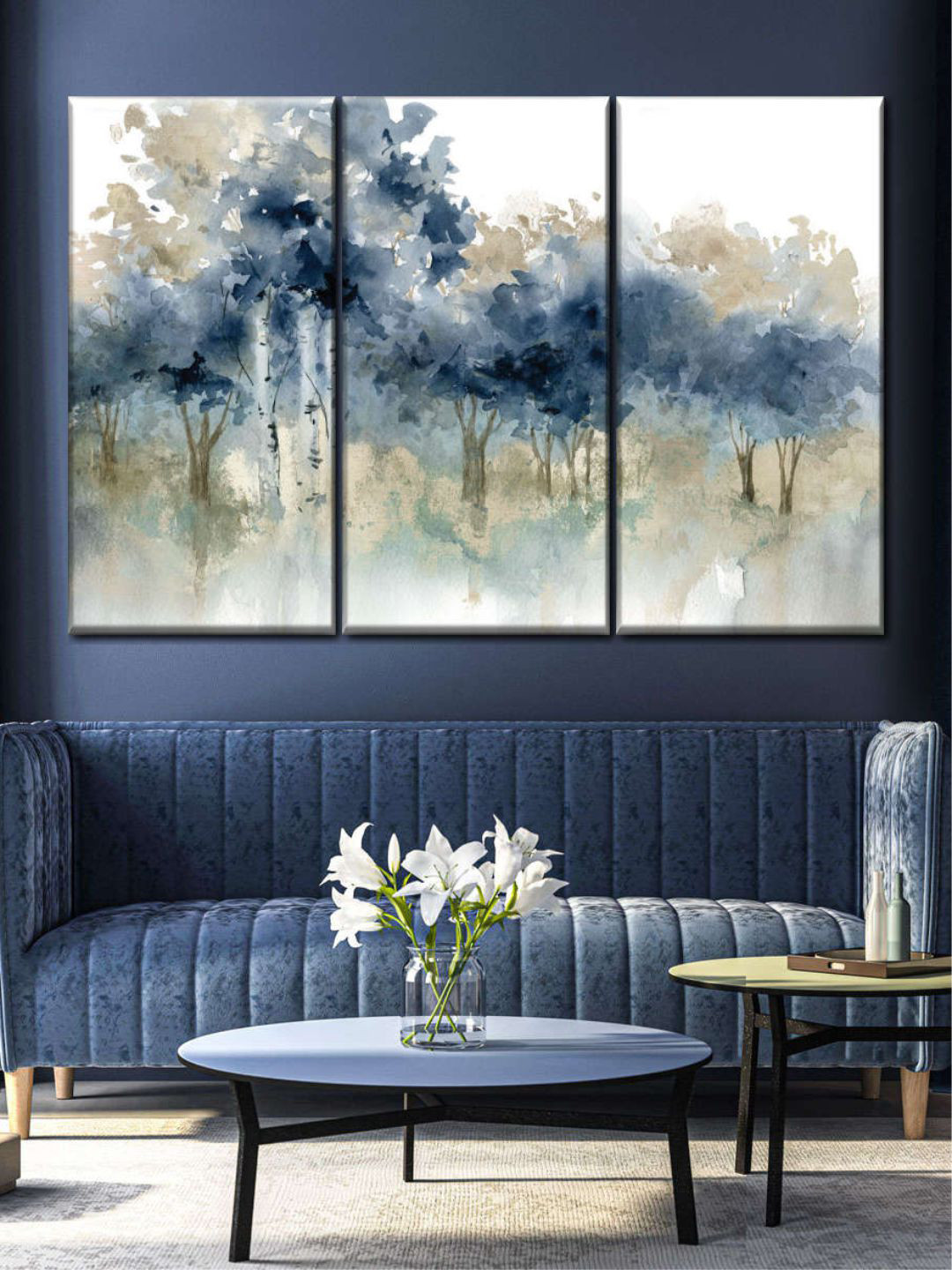 Buy POSTERS AND TRUSS 3 Pieces Blue Painting Wall Art - Wall Art for ...