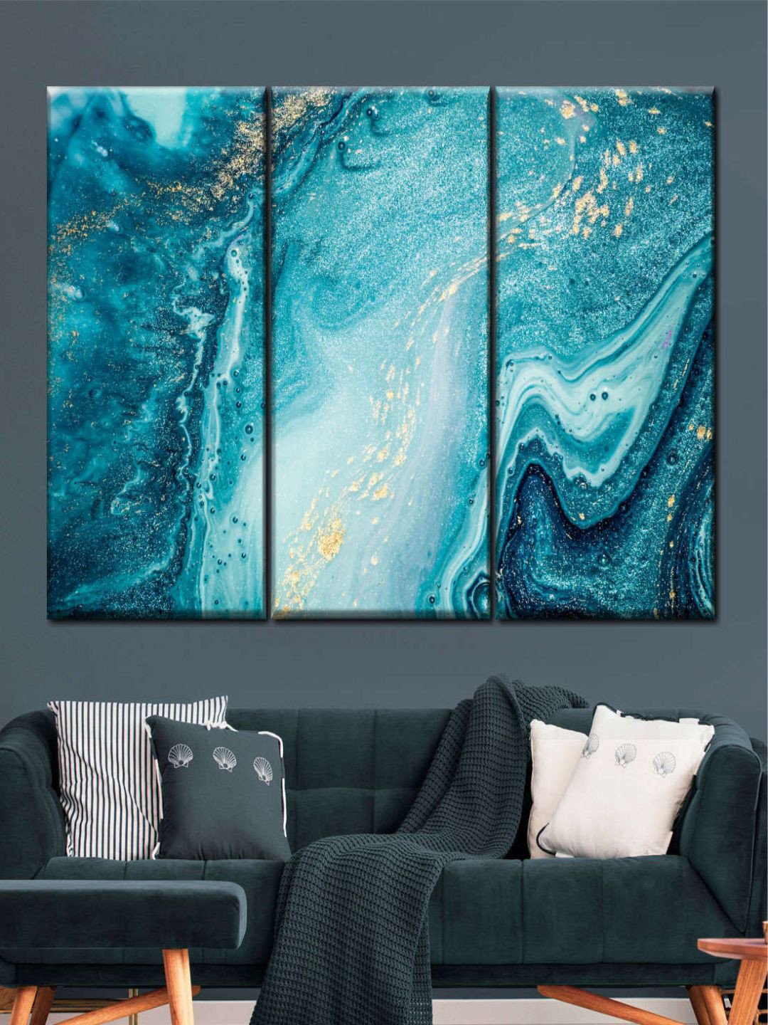 Buy POSTERS AND TRUSS Blue 3 Pieces Painting Wall Art - Wall Art for ...