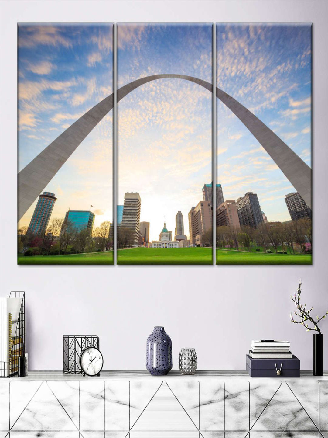 Buy POSTERS AND TRUSS Blue & Green 3 Pieces Under St. Louis Arch Wall ...