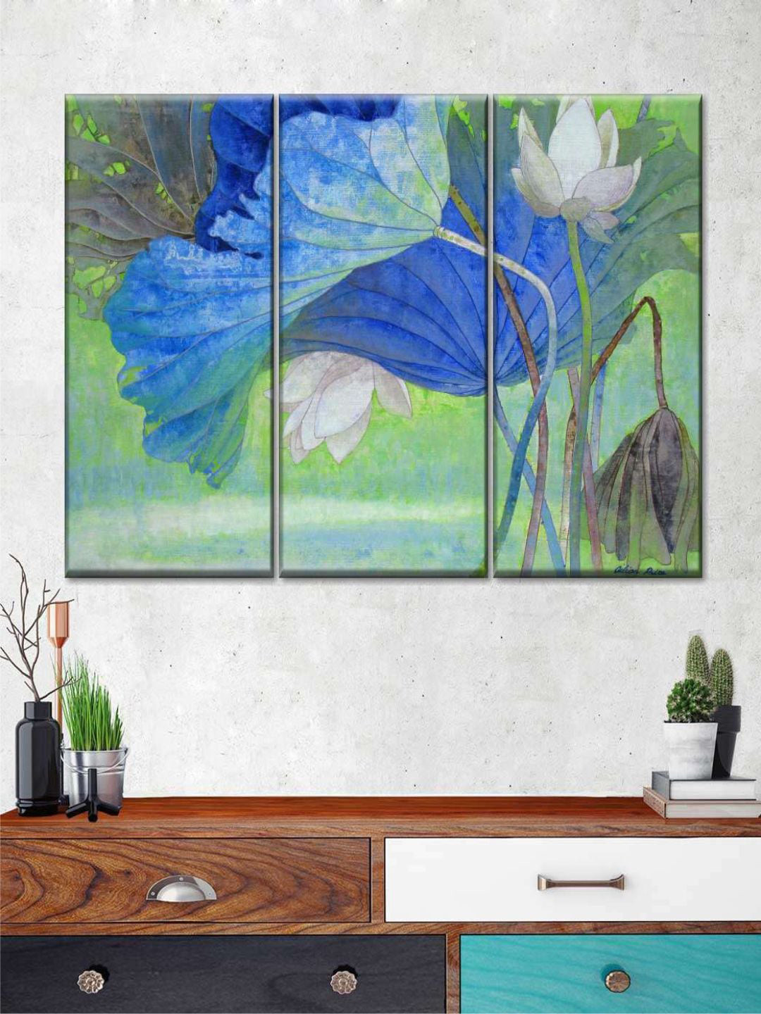 Buy POSTERS AND TRUSS Blue & Green 3 Pieces Azure Early Spring Wall Art ...