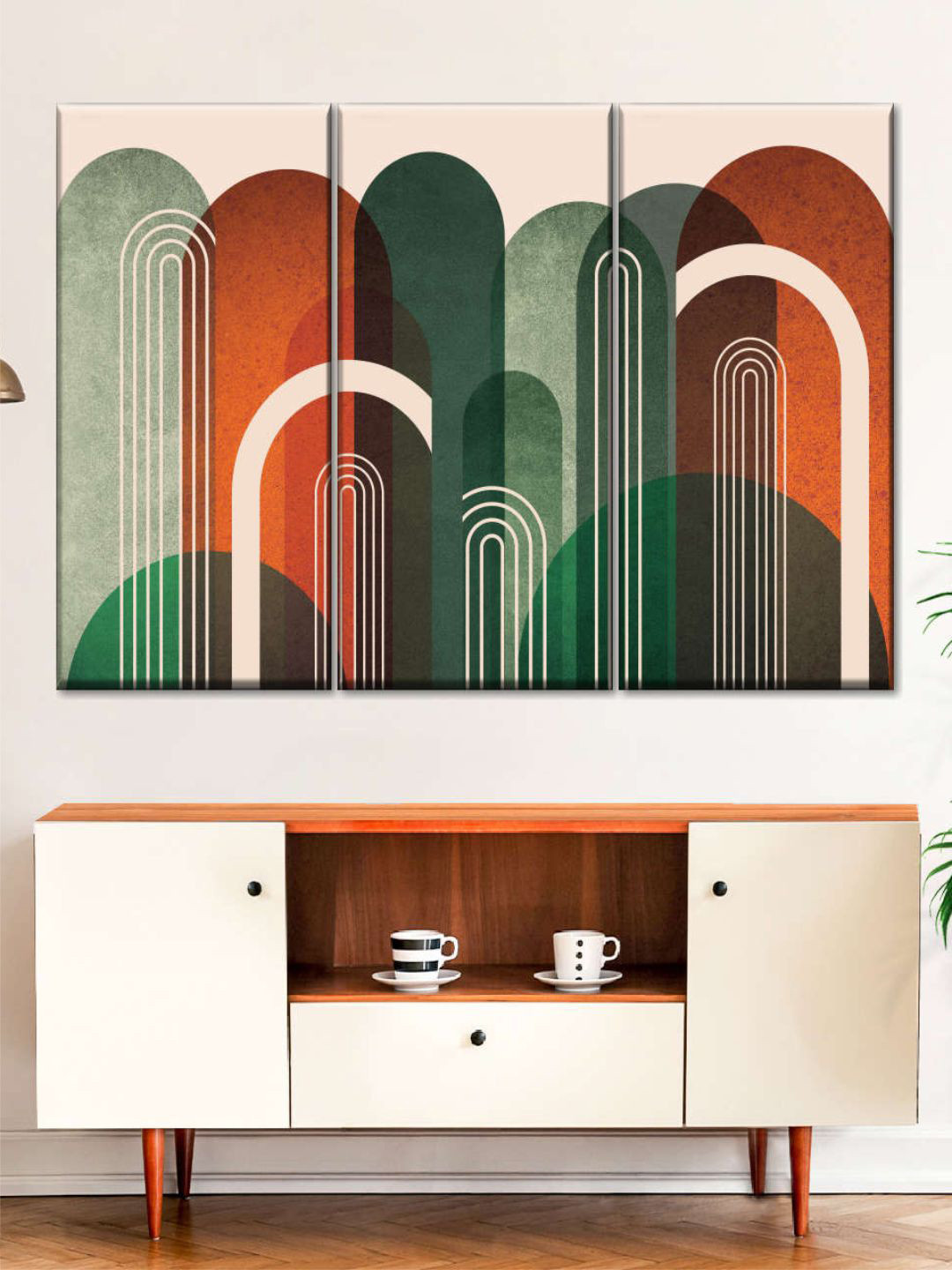 Buy POSTERS AND TRUSS Red & Green 3 Pieces Mid Century Arche Painting ...