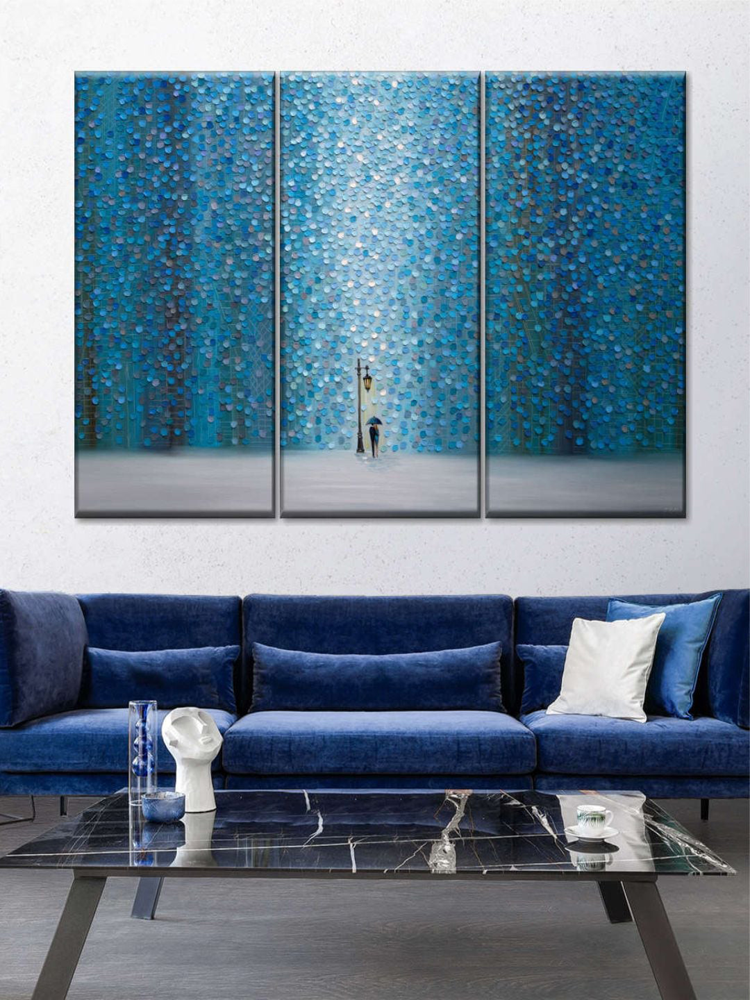 Buy POSTERS AND TRUSS Blue & Grey 3 Pieces Night Rain Wall Art - Wall ...