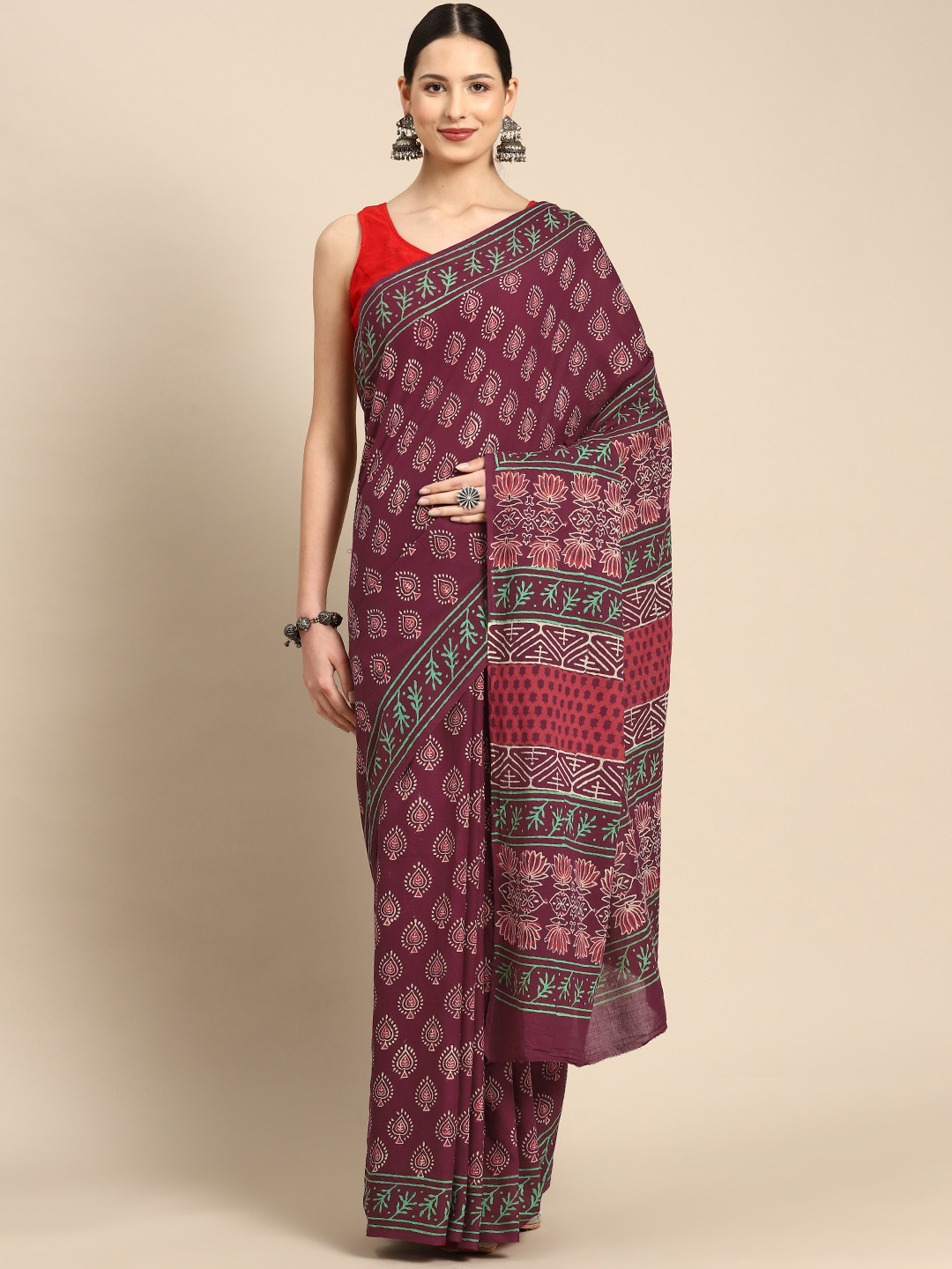 Buy BUTA BUTI Ethnic Motifs Printed Pure Cotton Block Print Saree ...