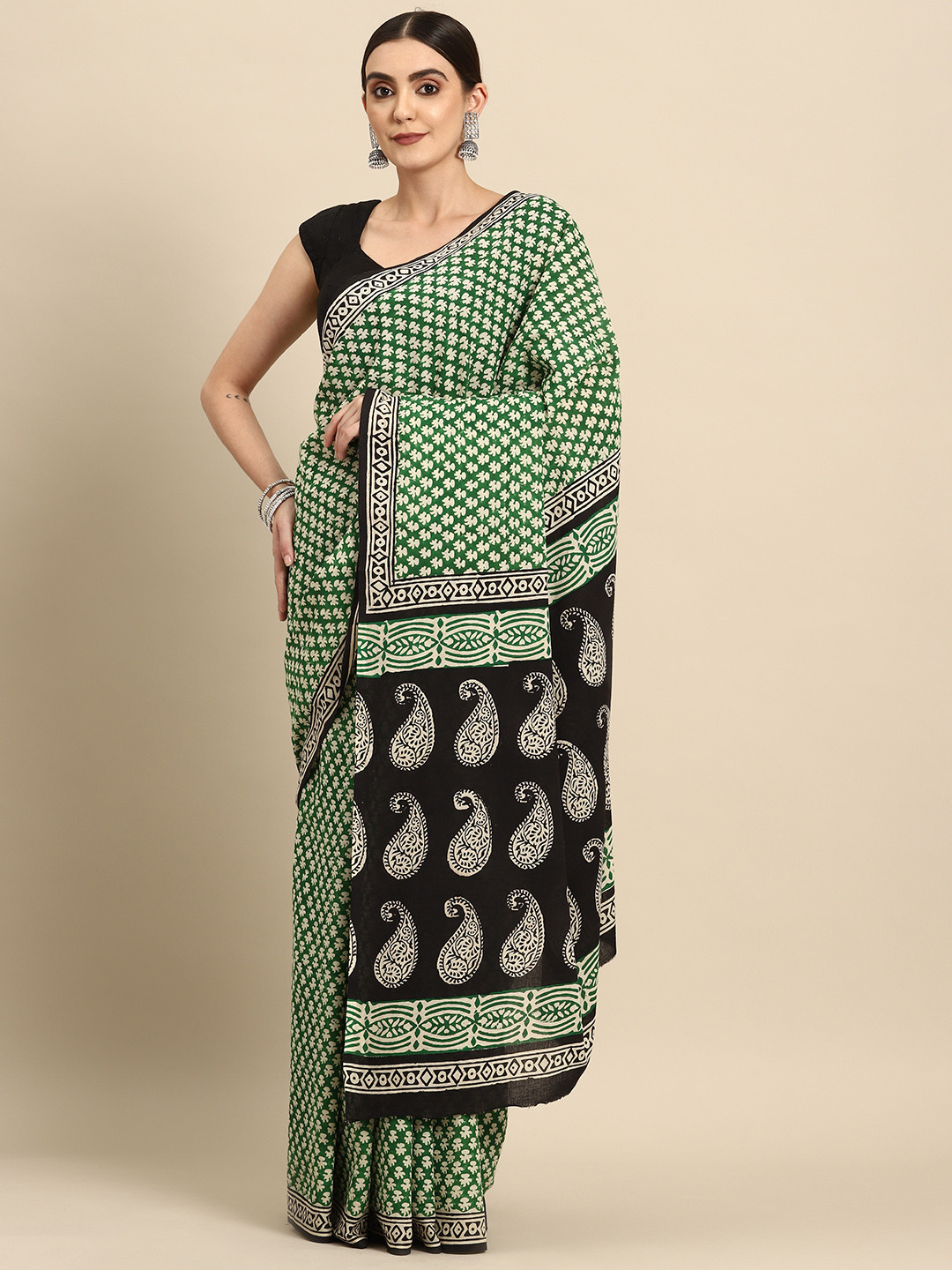 Buy BUTA BUTI Floral Pure Cotton Block Print Saree - Sarees for Women ...