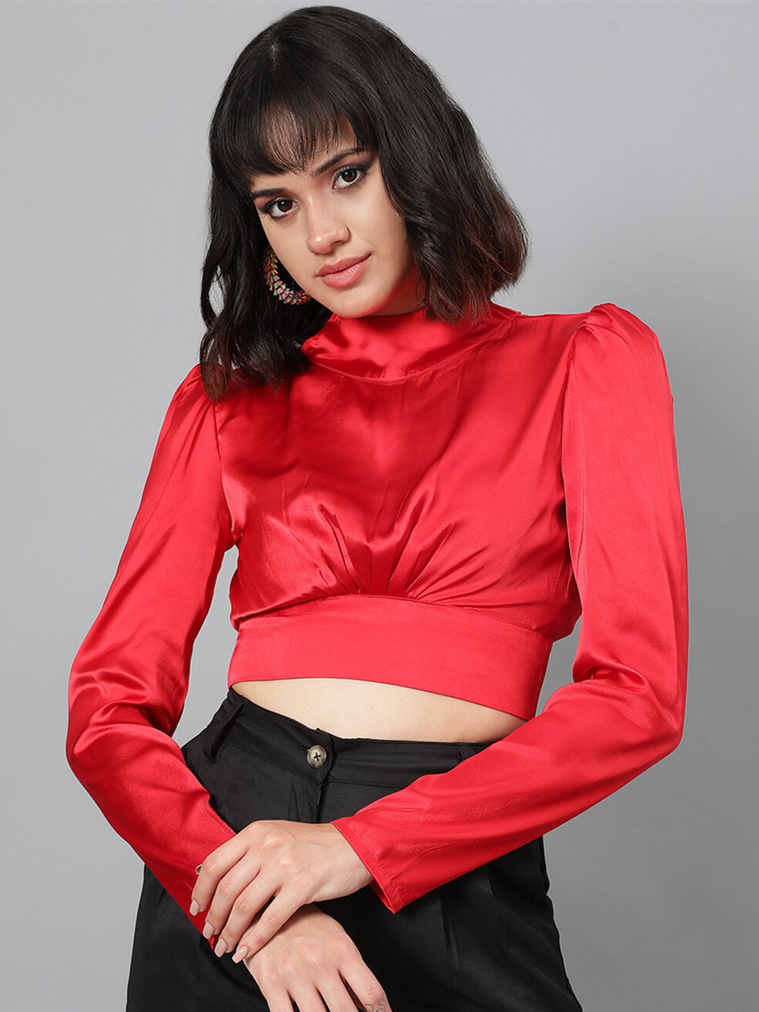 Buy Kotty Red Satin Crop Regular Top - Tops for Women 22911824 | Myntra