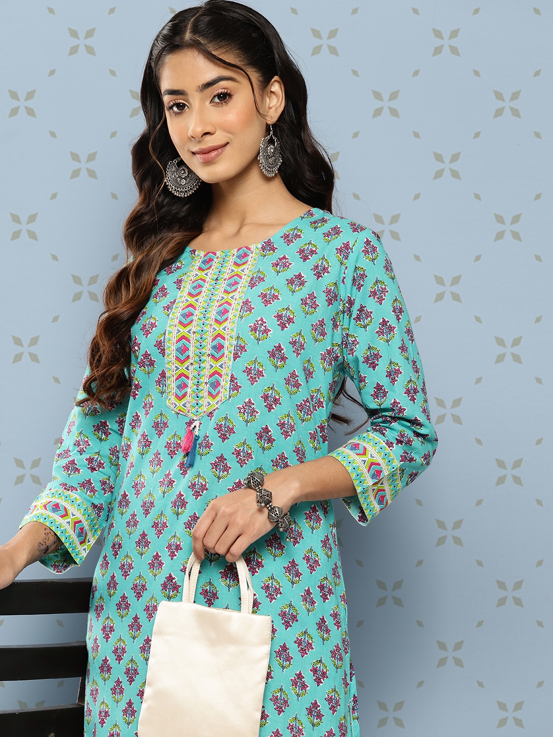 Buy Zola Women Blue Ethnic Motifs Printed Regular Pure Cotton Kurta