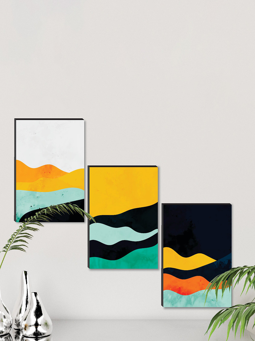 Buy SAF Orange & Black 3 Pieces Printed Modern Art Wall Painting - Wall ...