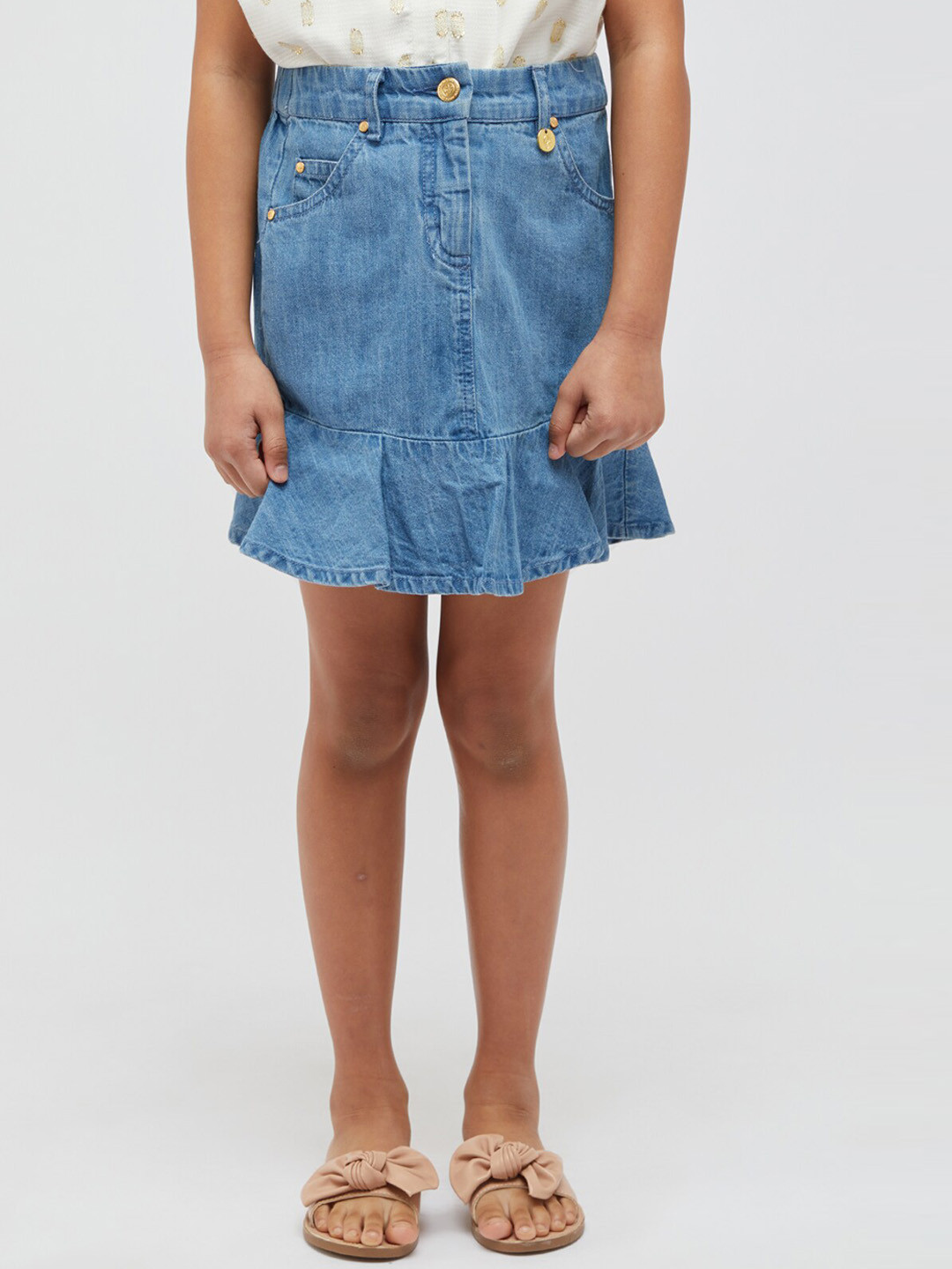 Buy One Friday Girls Mid Rise Pure Cotton Flared Mini Denim Skirt ...