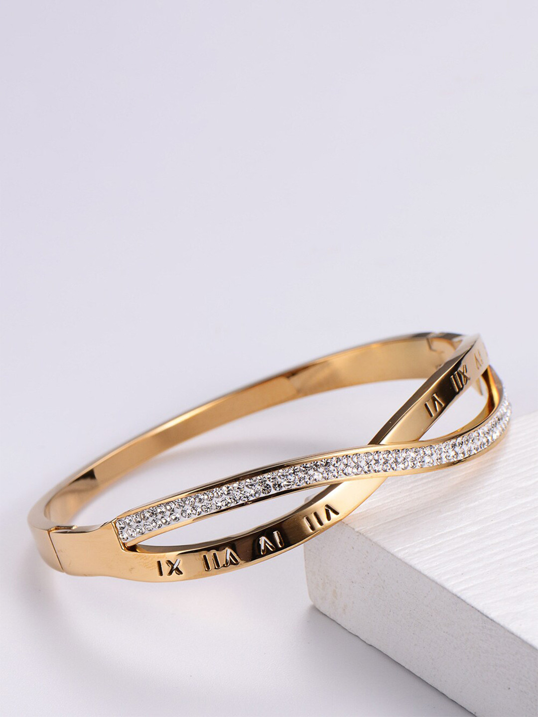 Buy MYKI Women Gold Plated Cubic Zirconia Kada Bracelet - Bracelet for ...