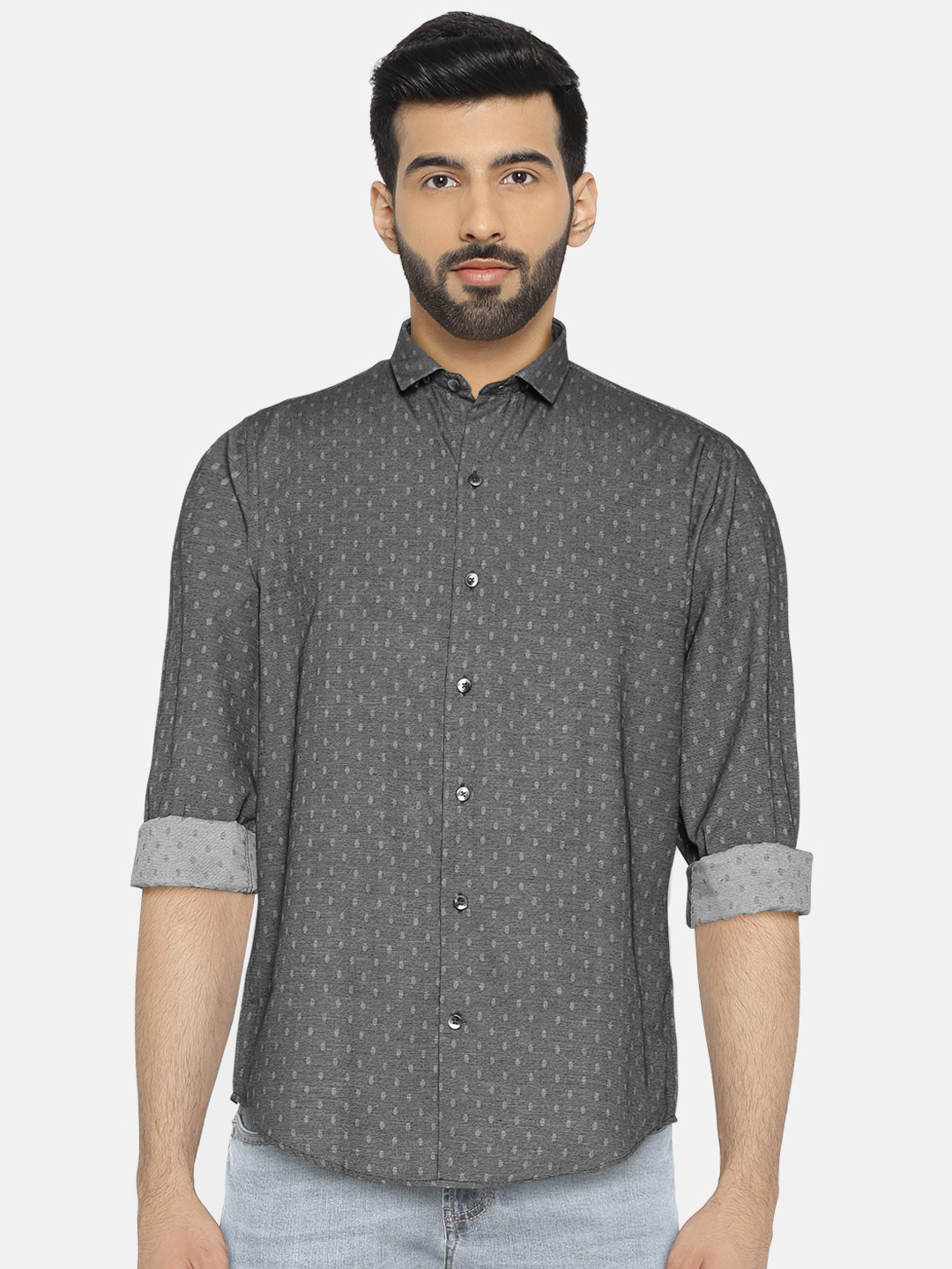 Buy John Players Men Charcoal Grey Slim Fit Self Design Formal Shirt ...