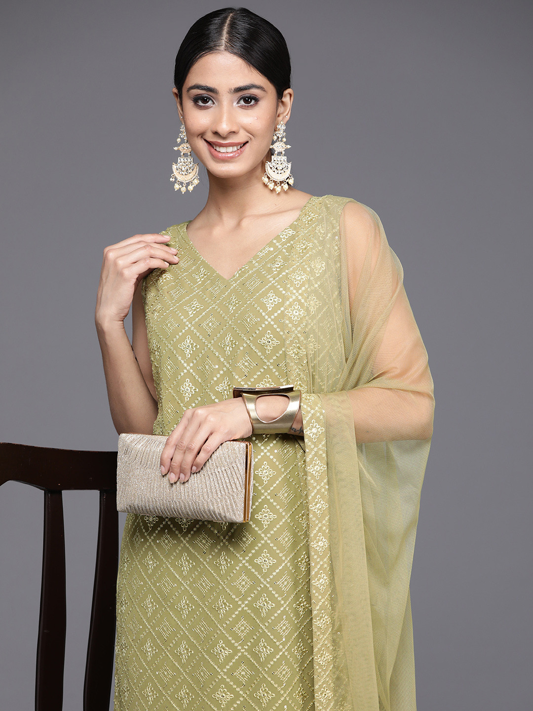 Buy Libas Women Ethnic Motifs Embroidered Regular Sequinned Kurta With ...