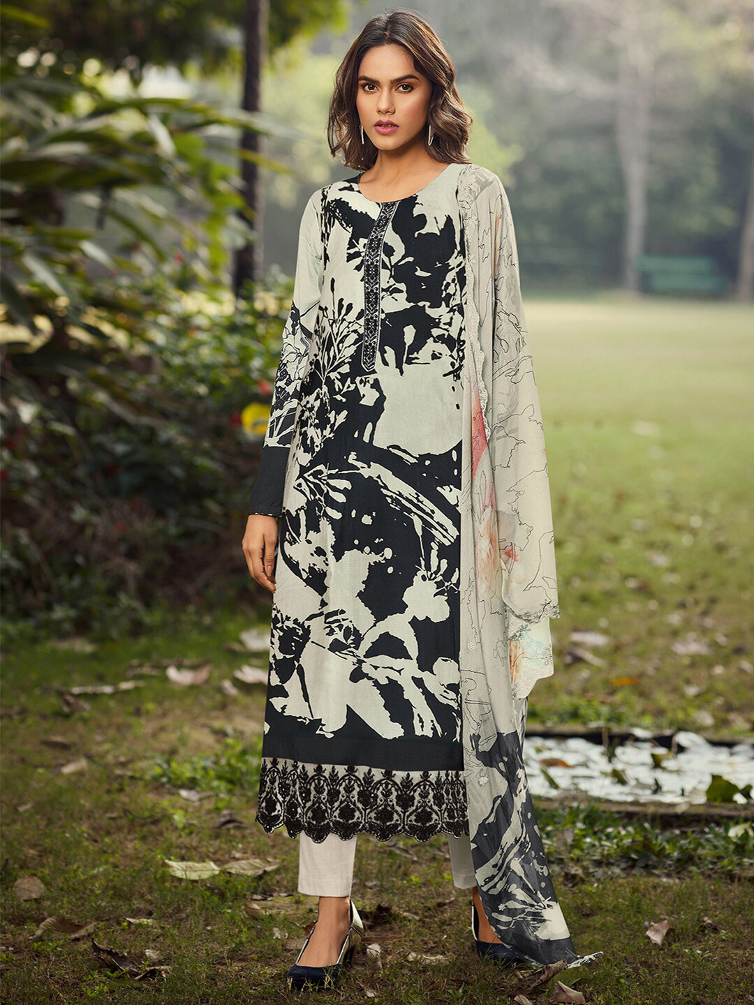 Buy Stylee LIFESTYLE Printed Pure Silk Unstitched Dress Material ...