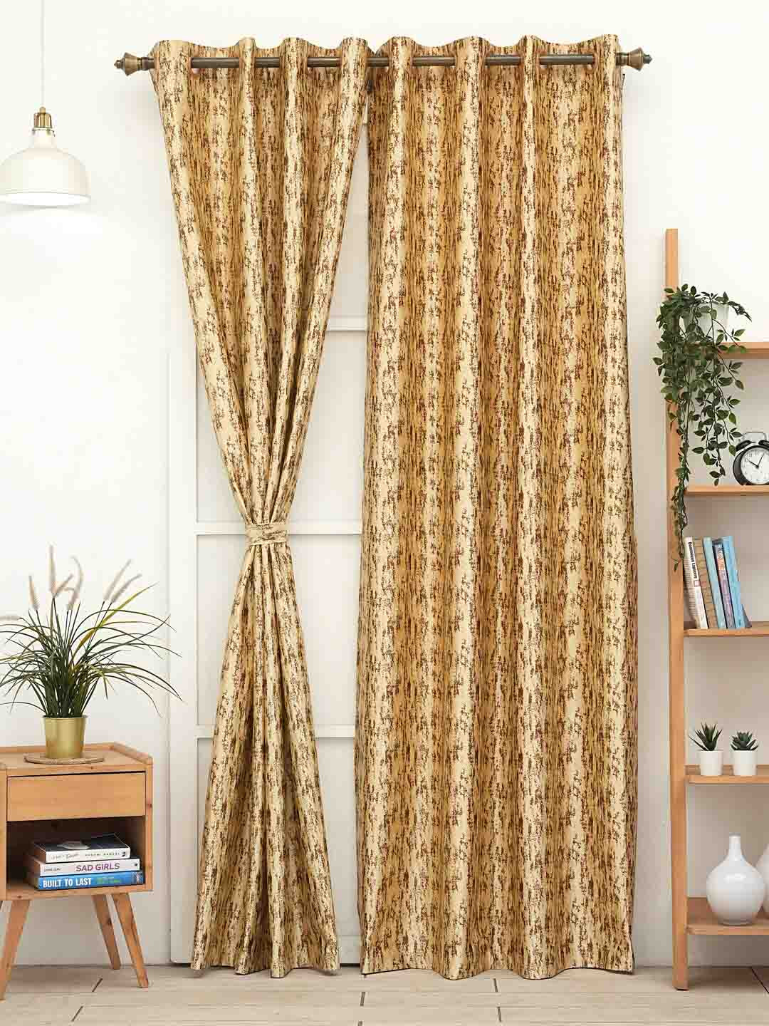 Buy Ariana Gold Toned &Brown 1 Pieces Room Darkening Long Door Curtain ...