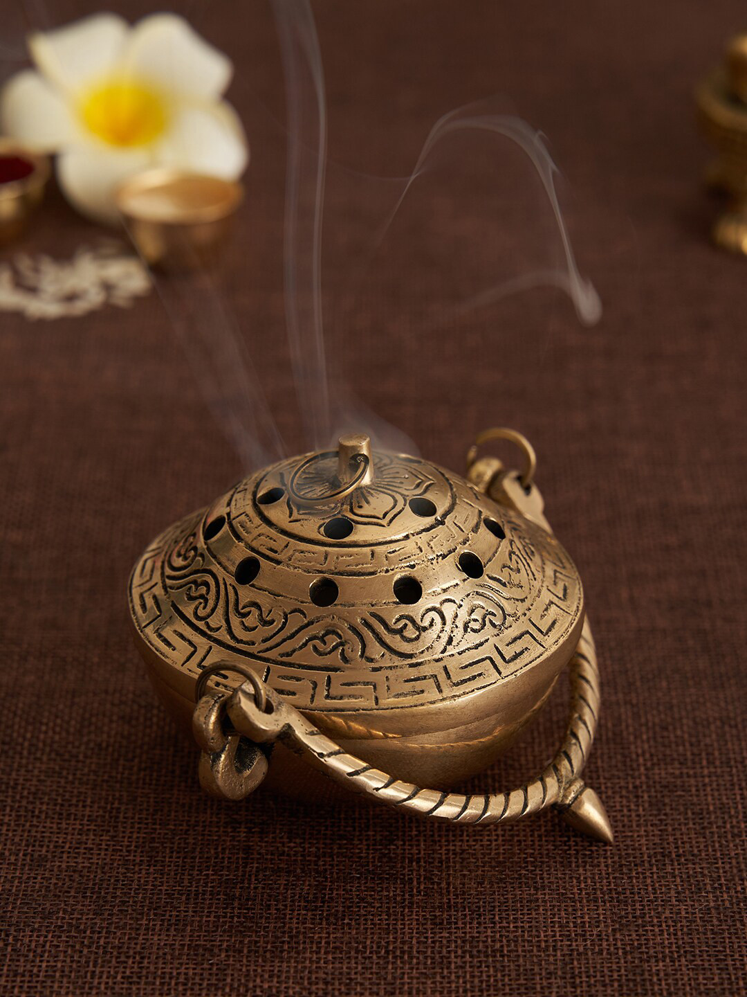 Buy DecorTwist Gold Toned DhoopDani & Incense Burner With Handle ...