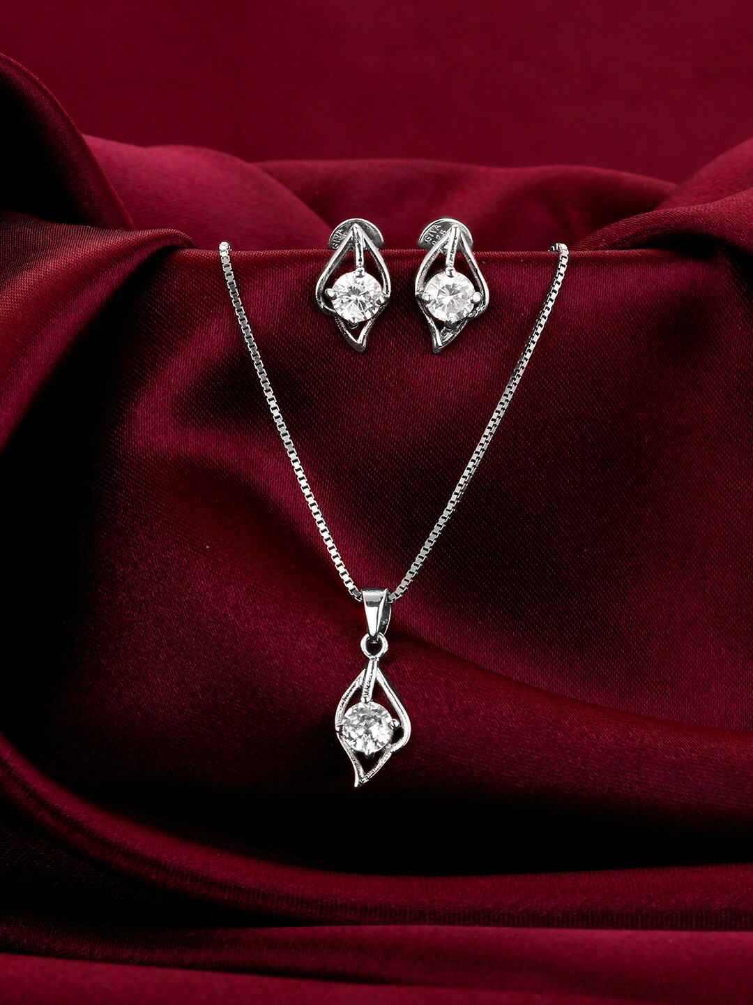 Buy GIVA 925 Sterling Silver Rhodium Plated CZ Studded Jewellery Set ...