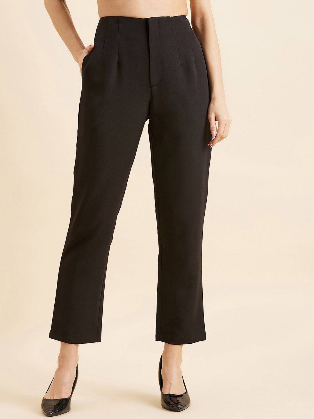 Buy PANIT Women Smart Straight Fit High Rise Wrinkle Free Trousers - Trousers for Women 22943330 ...