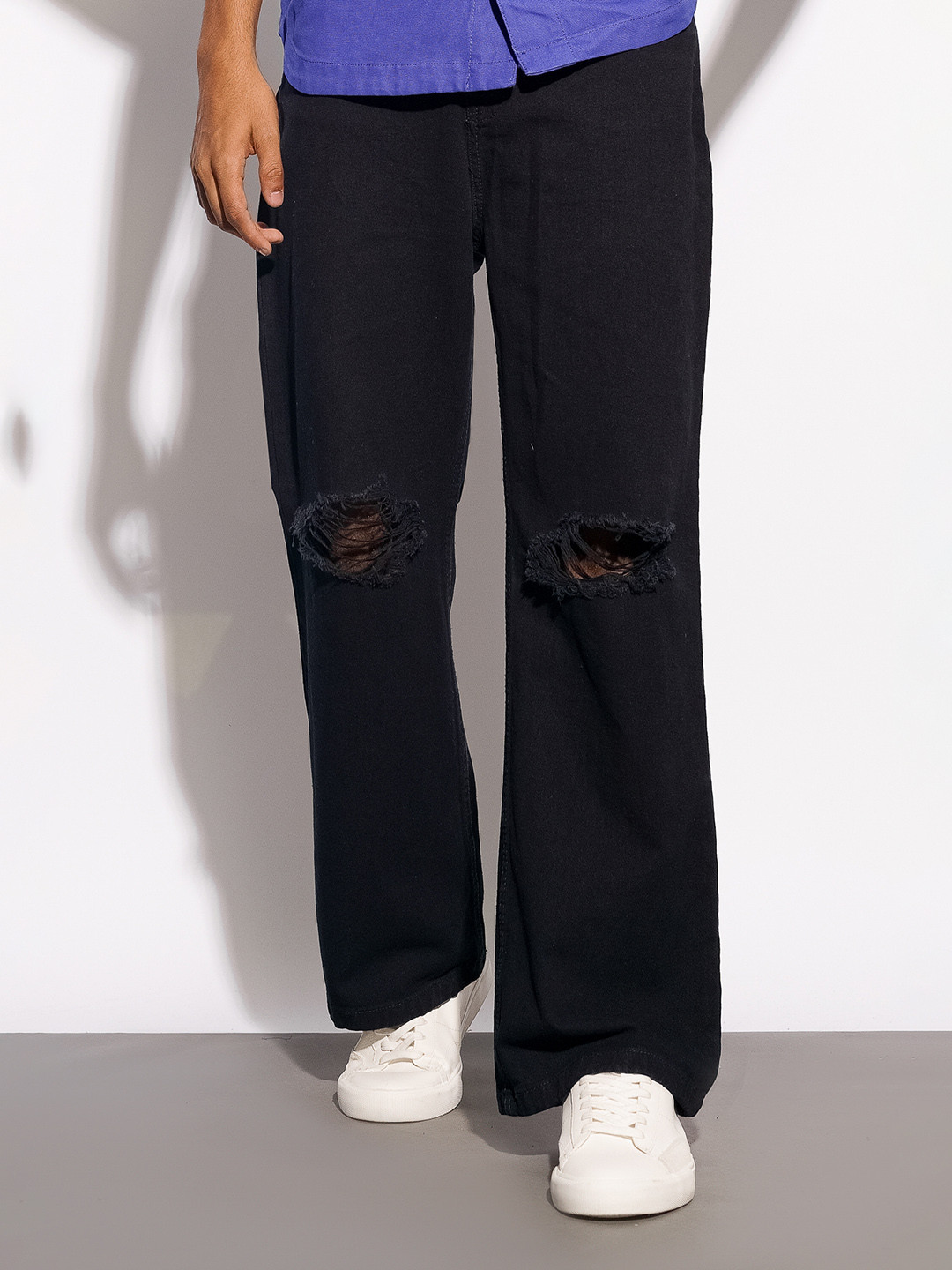 Buy FREAKINS Men Wide Leg High Rise Slash Knee Cotton Jeans - Jeans for ...