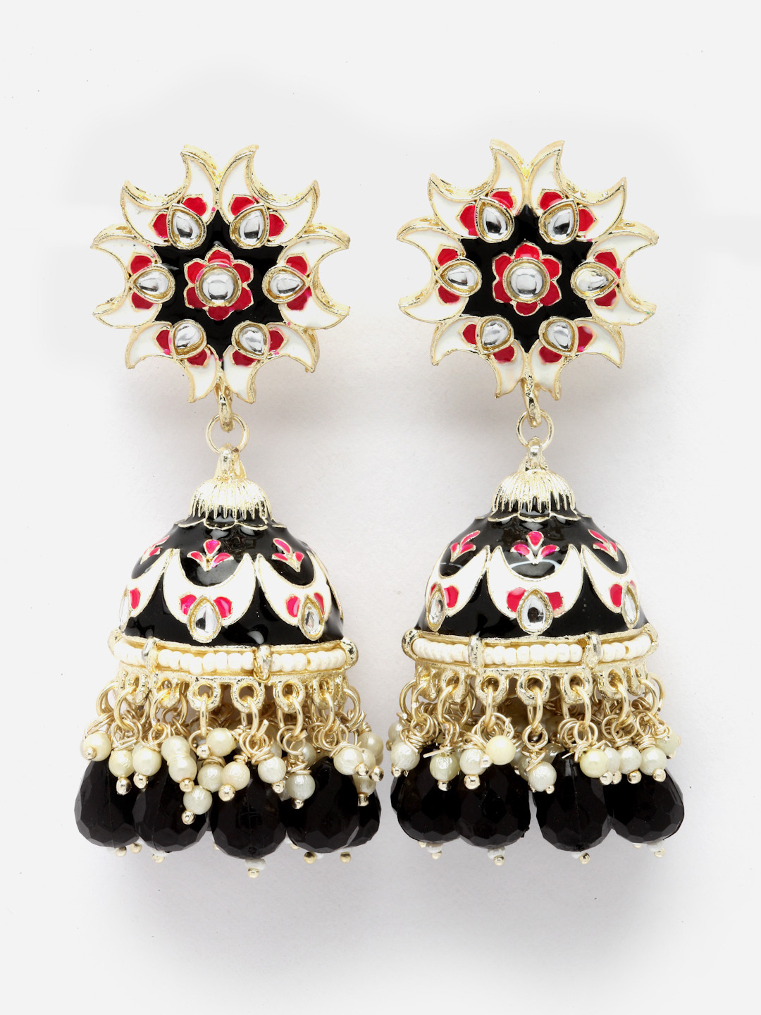 Buy Aazeen Gold Plated Dome Shaped Kundan And Beaded Jhumkas - Earrings ...