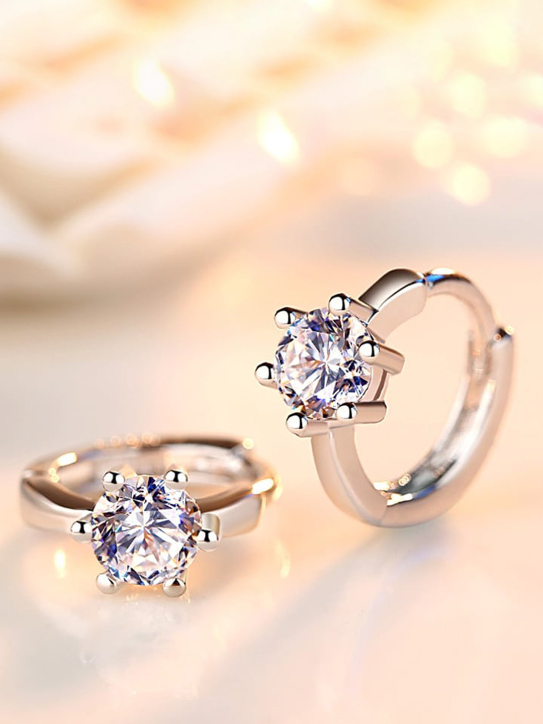 Buy MYKI Silver Plated Cubic Zirconia Studded Contemporary Hoop ...