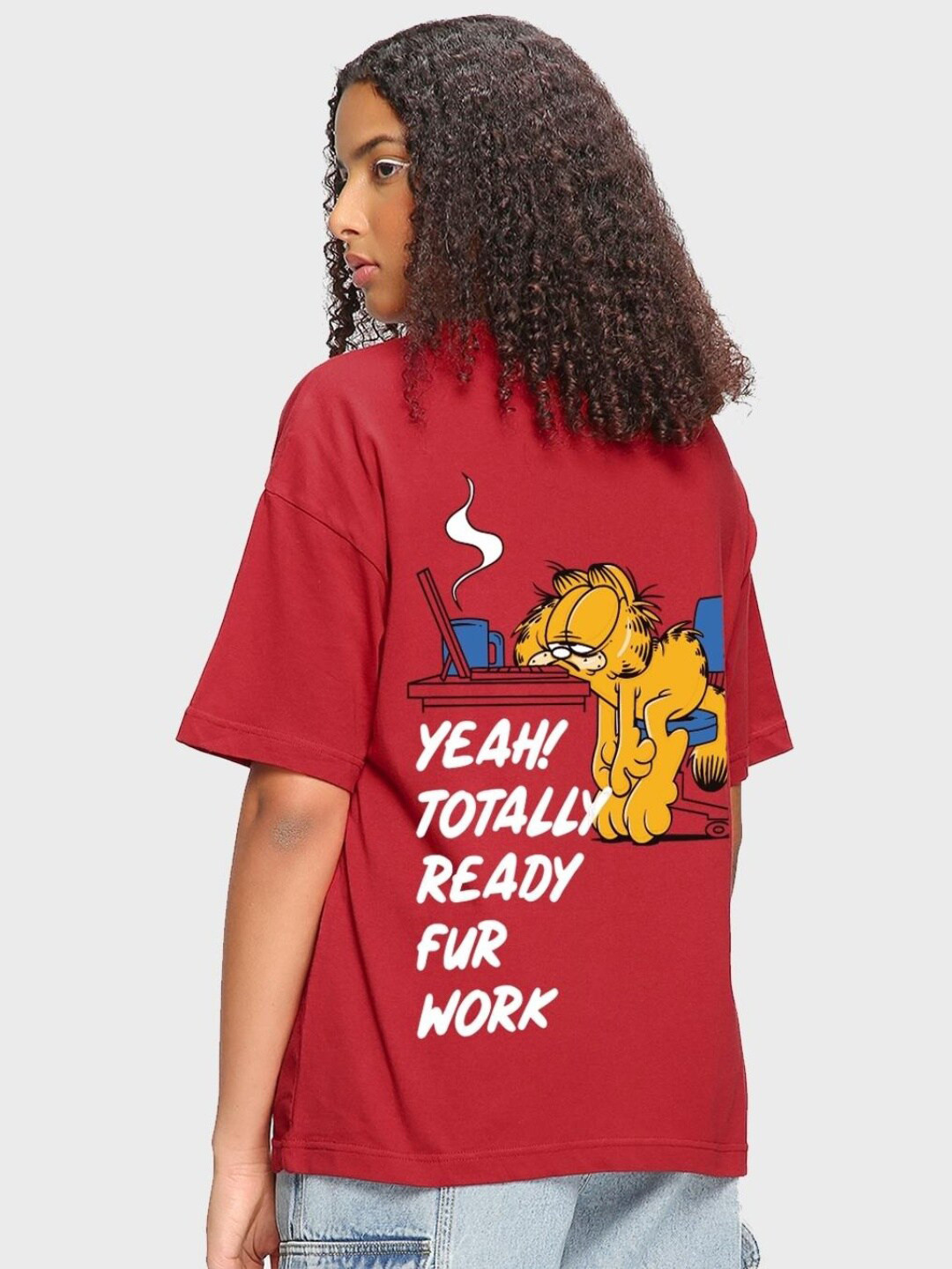 Buy Bewakoof Red Garfield Printed Cotton Oversized Fit T Shirt ...