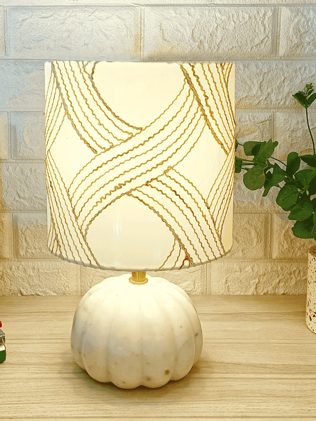 Buy POSH N PLUSH White Textured Endearing Marble Table Lamp - Table ...