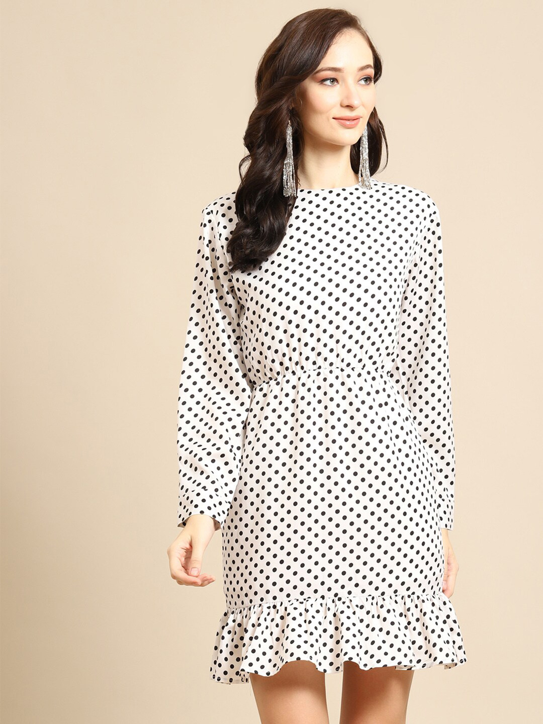 Buy DODO & MOA White Polka Dot Print Crepe Fit & Flare Dress - Dresses ...
