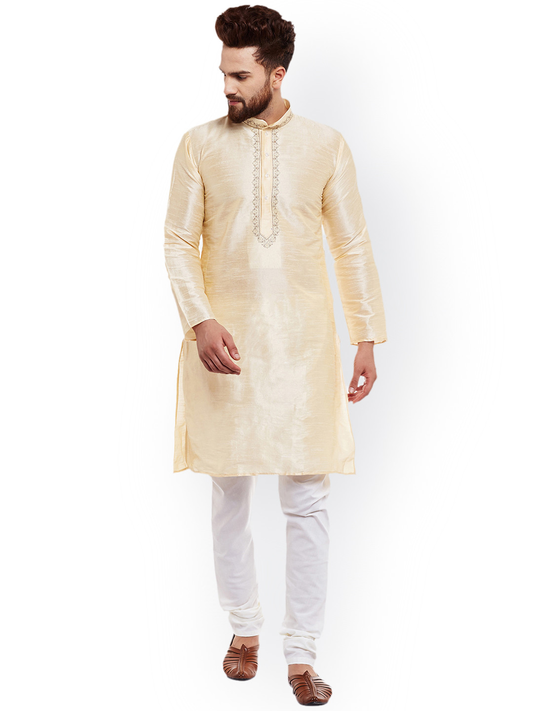 Buy SOJANYA Men Gold Toned Solid Straight Kurta - Kurtas for Men ...