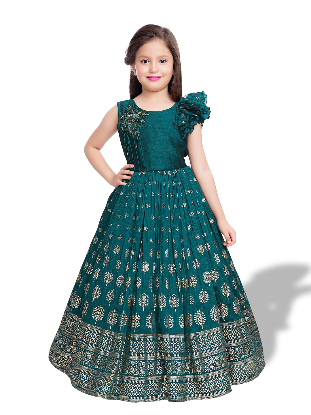 Buy BETTY Girls Ethnic Motifs Printed Embellished Fit & Flare Maxi ...