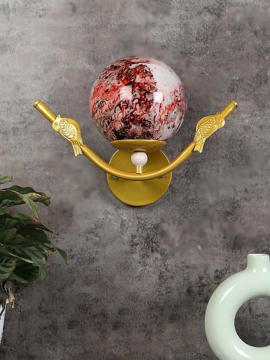 Buy MFD HOME FURNISHING Gold Toned & Red Printed Glass Wall Mounted ...