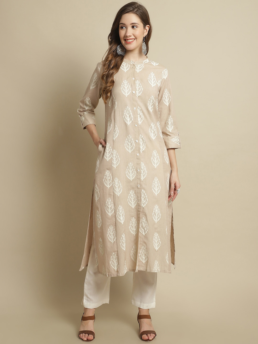 Buy Pistaa Ethnic Motifs Printed Cotton Straight Kurta - Kurtas for ...