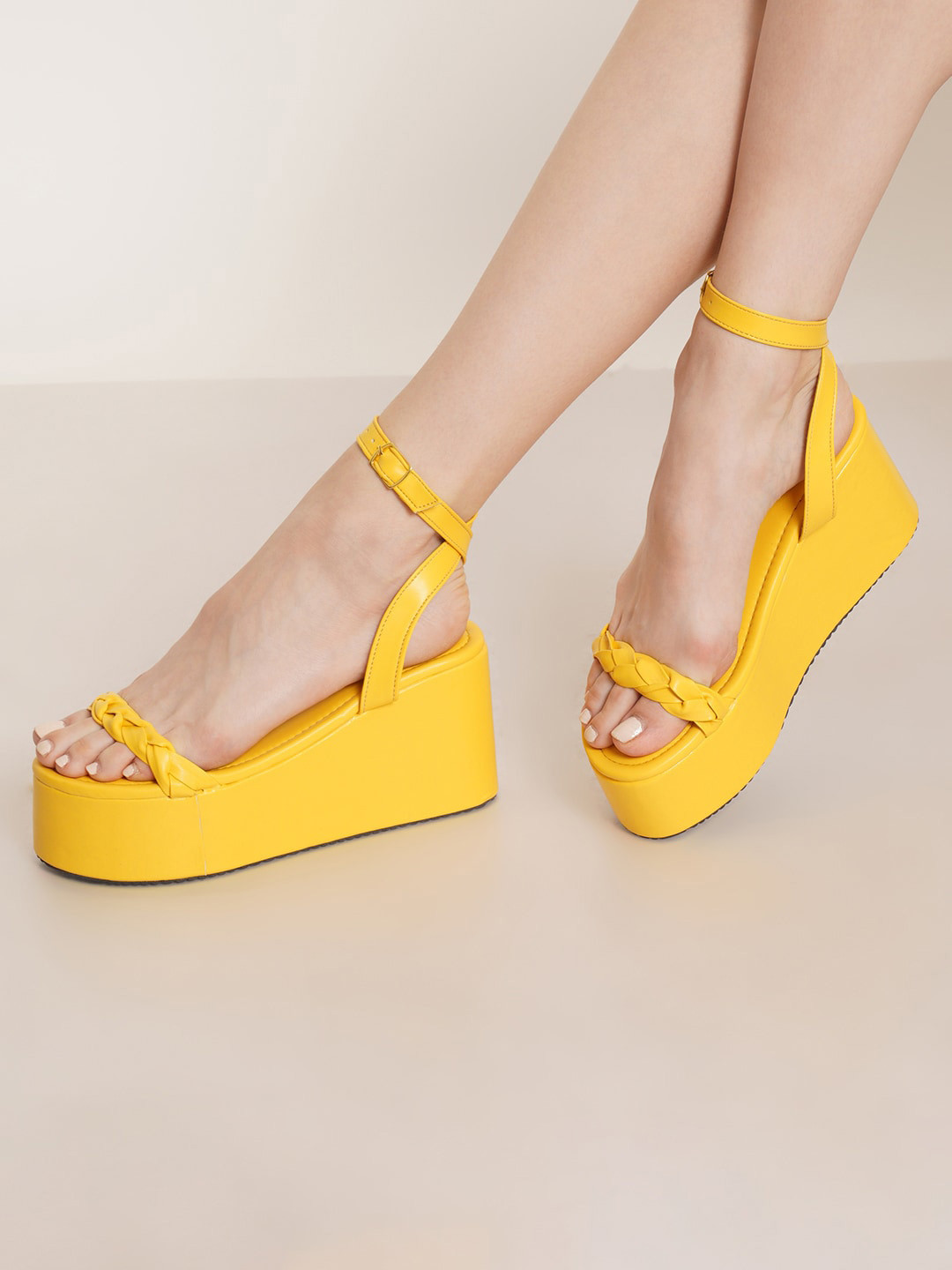 Buy HASTEN Round Toe Ankle Loop Wedge With Buckles - Heels for Women ...